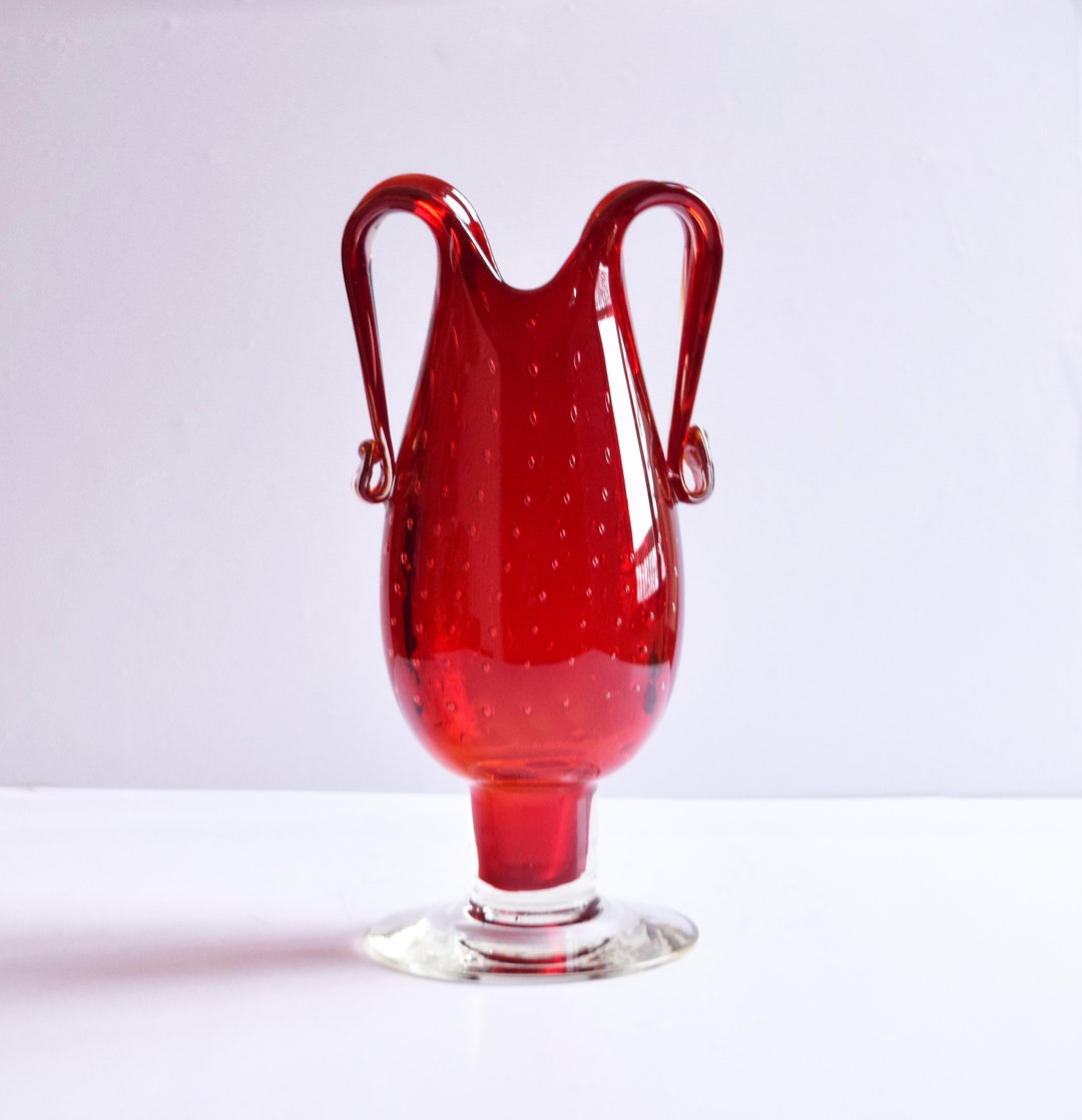 Red Art Glass Vase 10" Tall /vintage Art Glass Vases/collectible ...