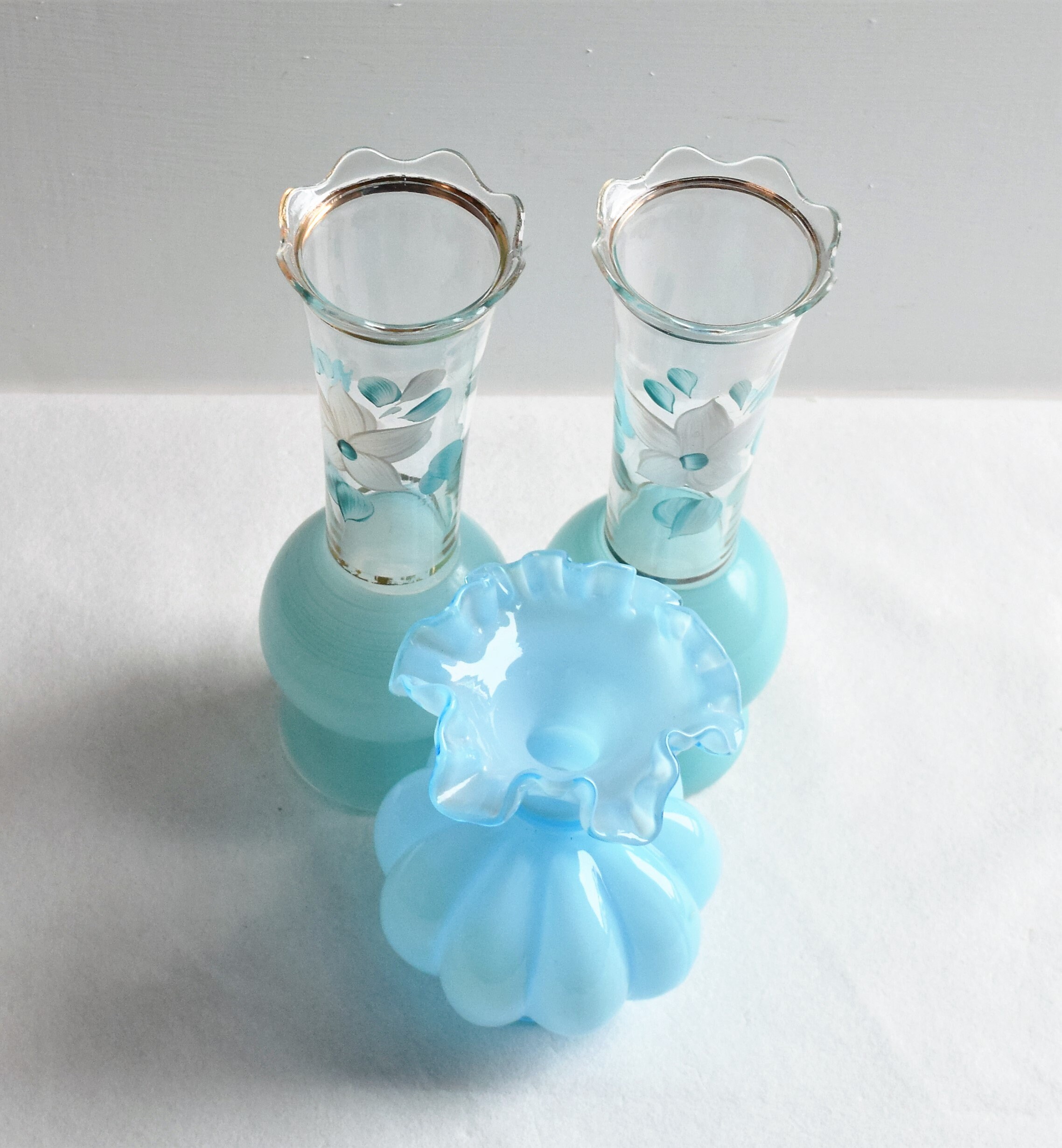 Mixed Set of 3 Hand Blown Blue Glass Flower Vases - Etsy