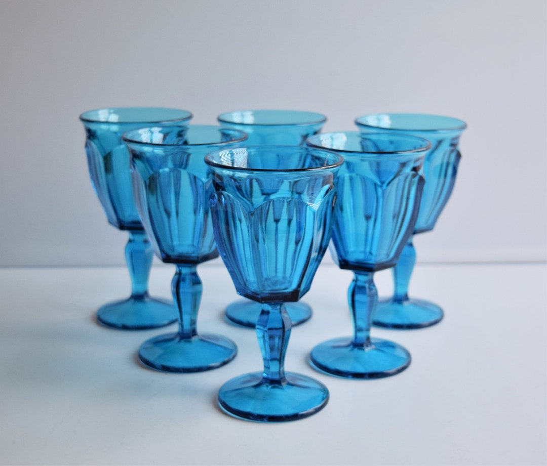 Set of 6 Blue Wine Goblets/ 4fl Oz Wine Glasses/ - Etsy