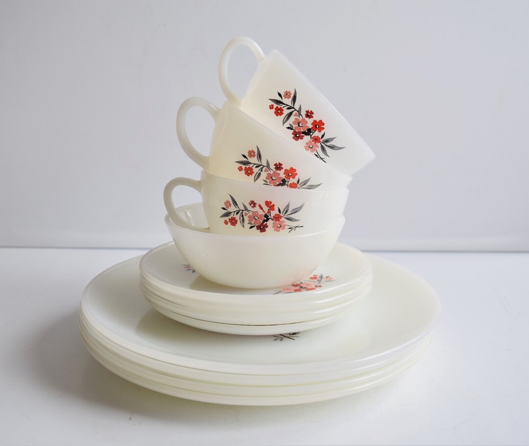 Fire King Primrose Milk Glass Dinnerware Set of 12 Pieces - Etsy
