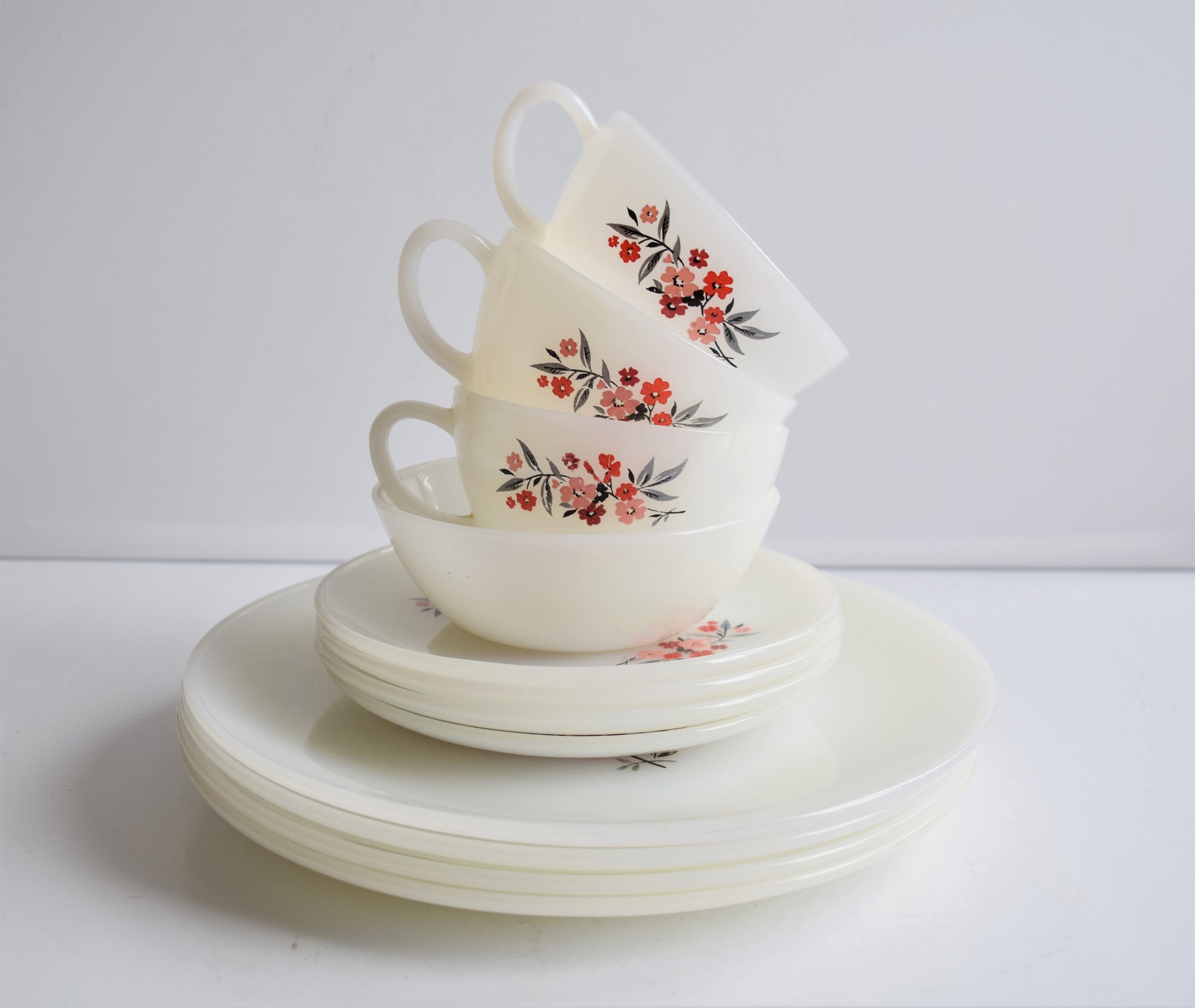 Fire King Primrose Milk Glass Dinnerware Set of 12 Pieces - Etsy