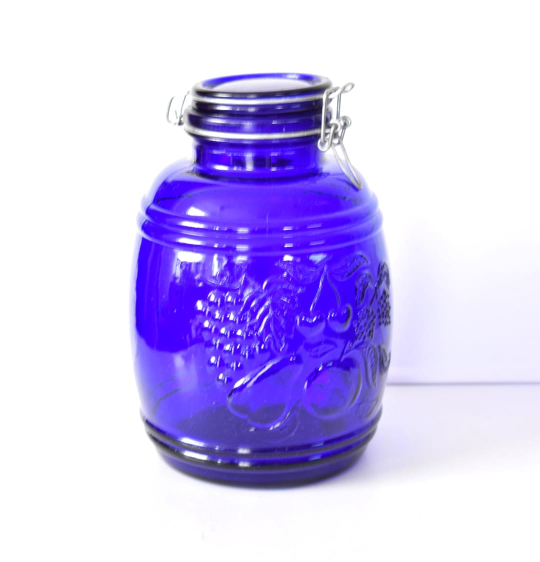 Large Cobalt Blue Glass Jar Casadis Milano "baril De Fruits" Canisters ...
