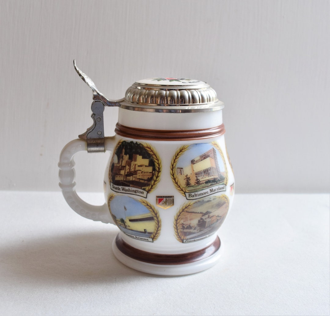 Vintage Heilemann Brewing Beer Stein: Milk Glass Lidded Mug ...