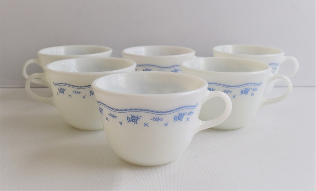 Pyrex Morning Blue Cups Set of 6 Coffee Tea Milk Glass Mugs - Etsy