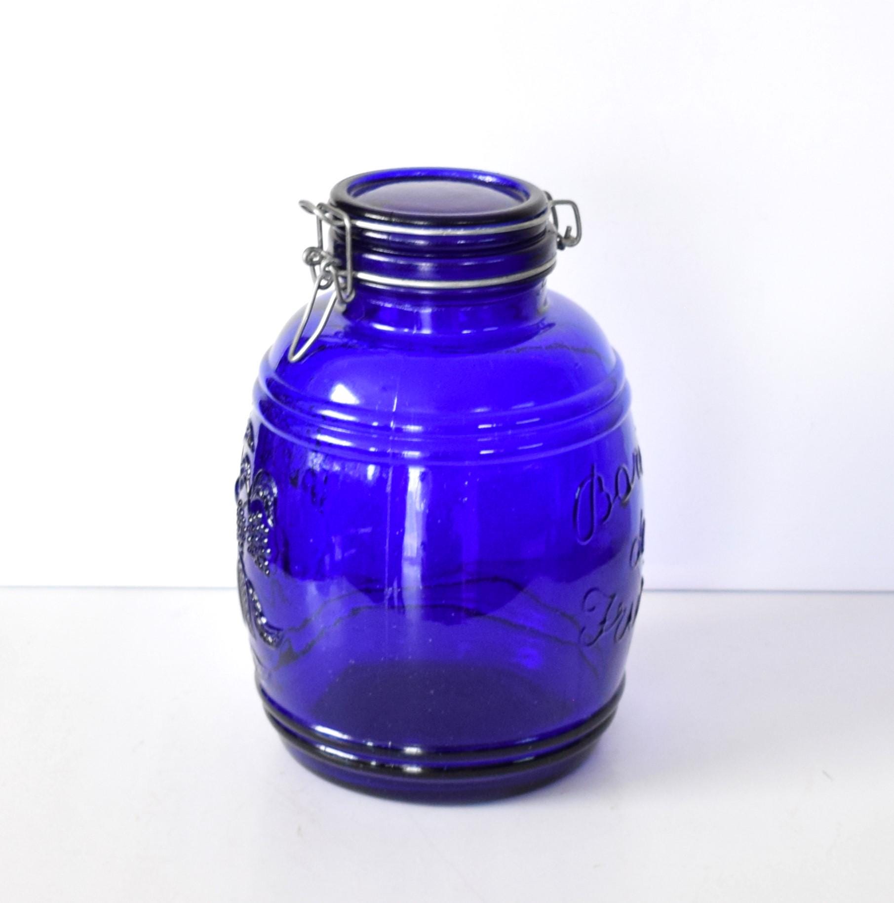 Large Cobalt Blue Glass Jar Casadis Milano "baril De Fruits" Canisters ...