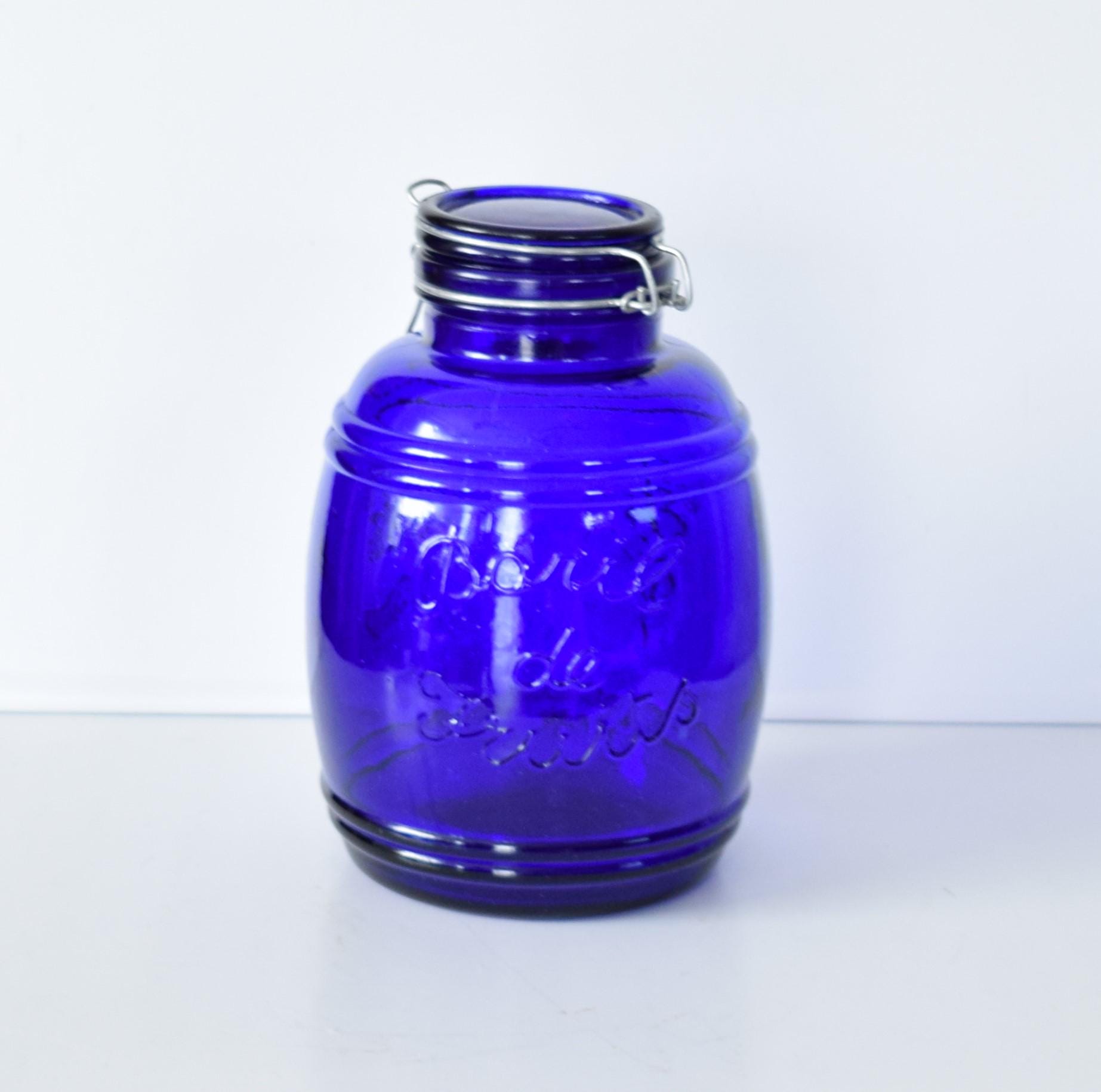 Large Cobalt Blue Glass Jar Casadis Milano "baril De Fruits" Canisters ...