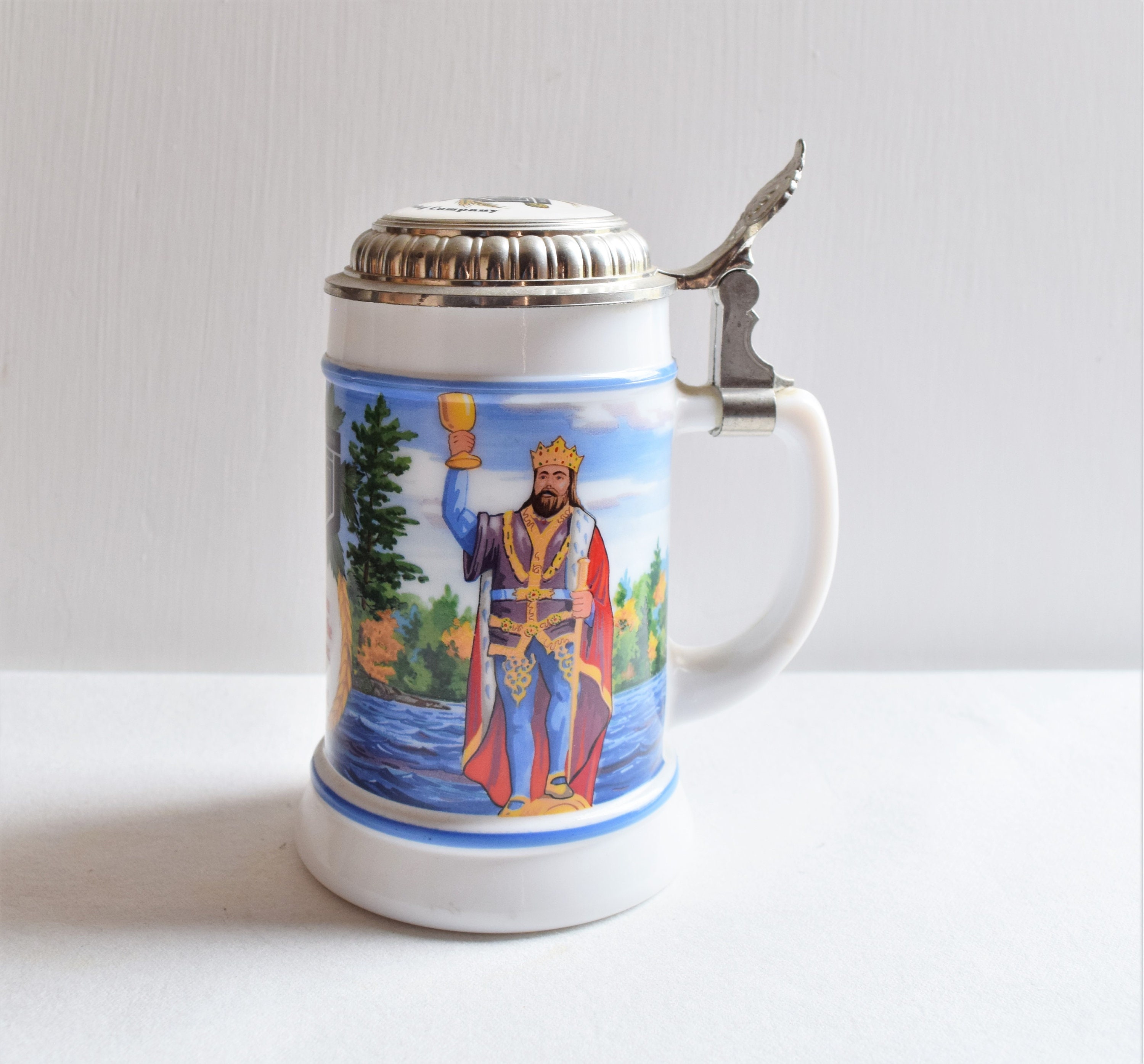 BMF "house of Heilemann" Beer Stein Milk Glass Lidded Mug Vintage ...