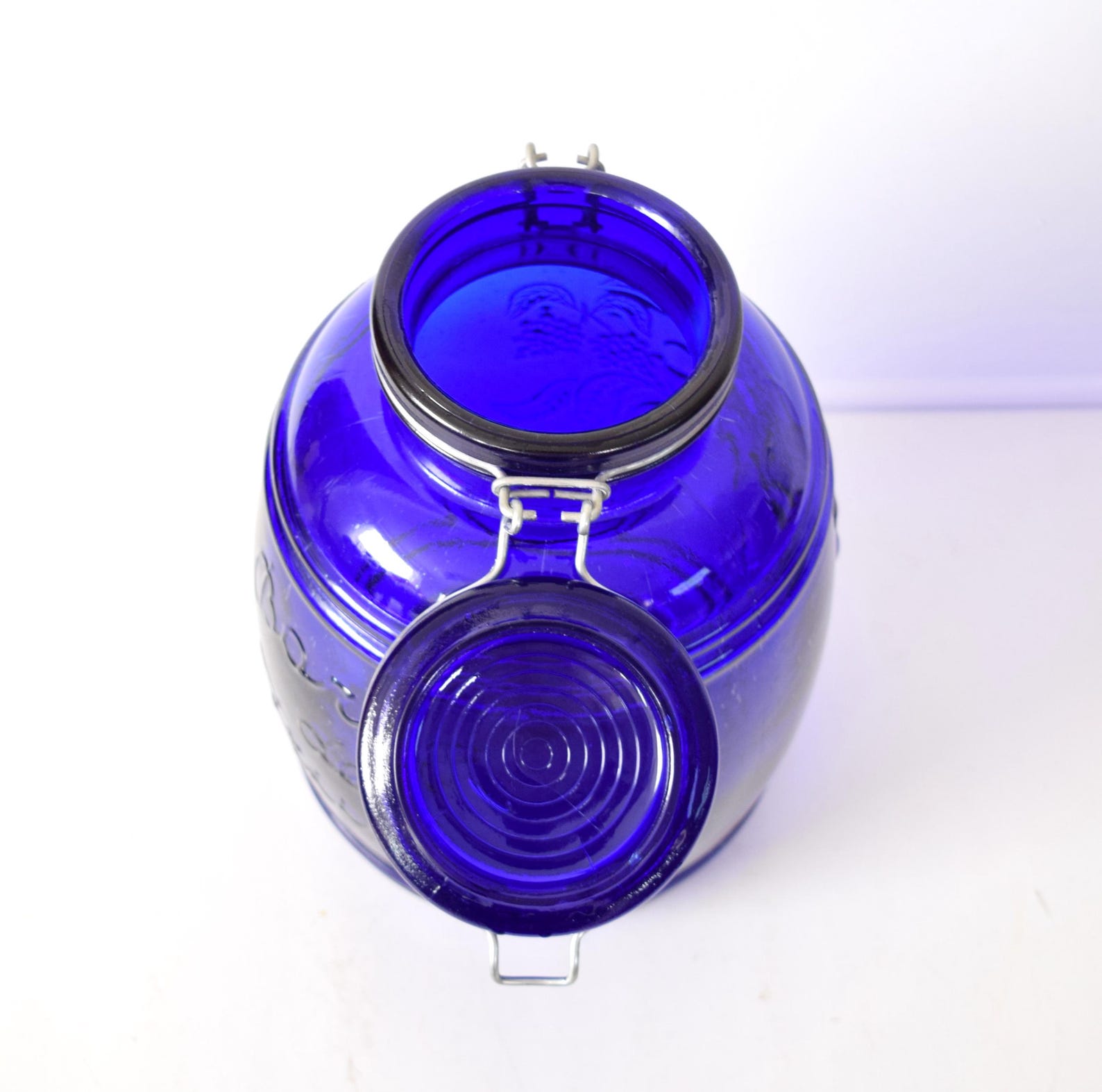Large Cobalt Blue Glass Jar Casadis Milano "baril De Fruits" Canisters ...