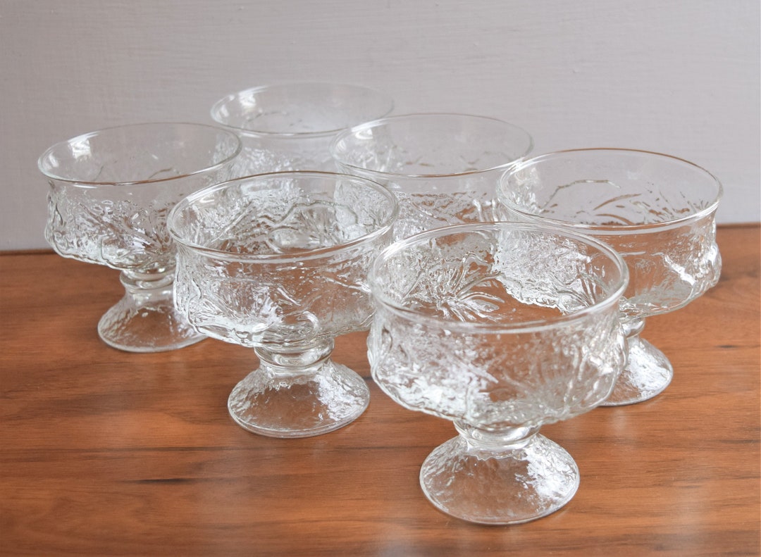 Set of 6 Clear Glass Anchor Hocking Rainflower Sherbet Ice Cream Dishes ...
