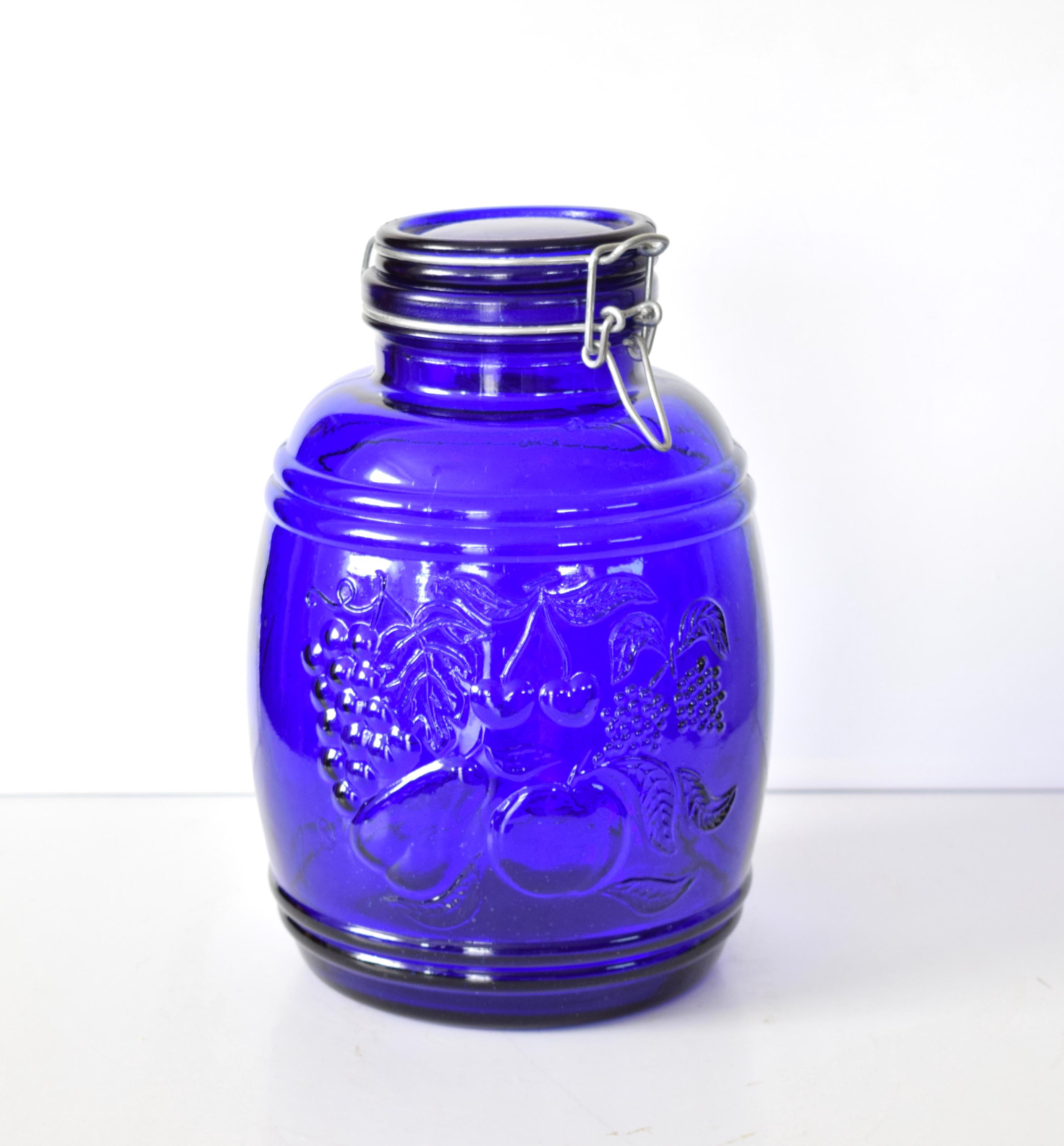 Large Cobalt Blue Glass Jar Casadis Milano "baril De Fruits" Canisters ...
