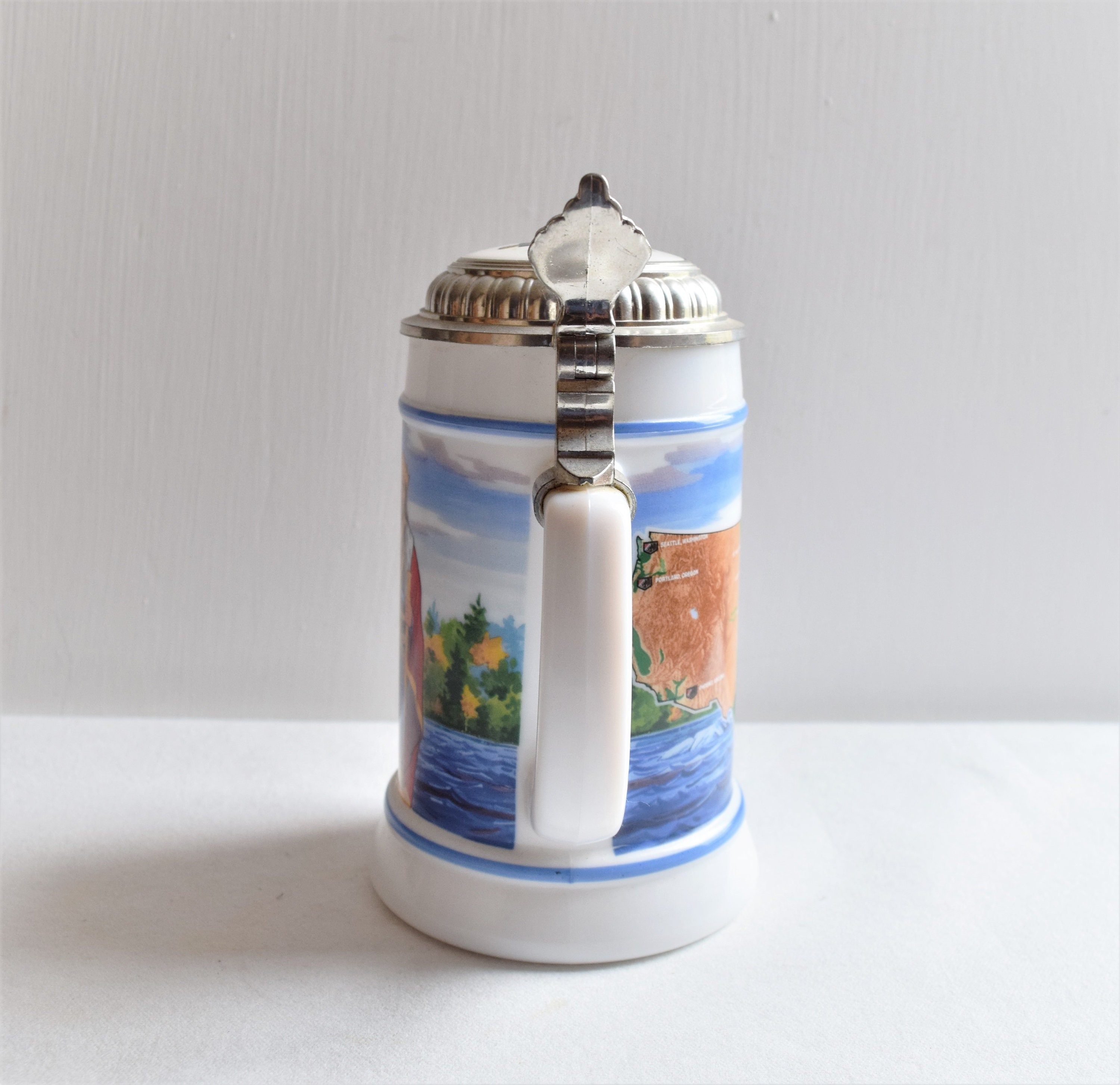 BMF "house of Heilemann" Beer Stein Milk Glass Lidded Mug Vintage ...