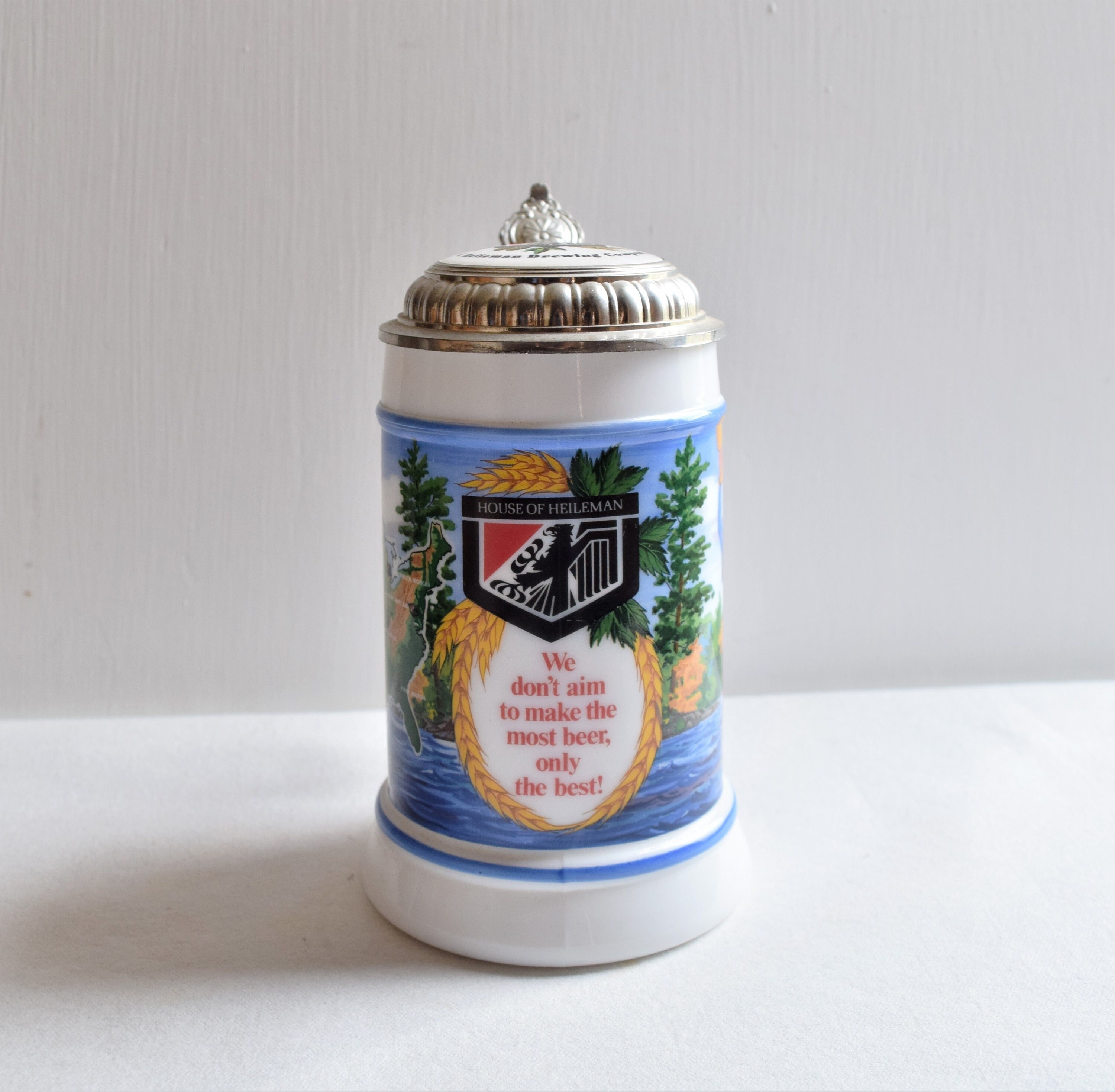 BMF "house of Heilemann" Beer Stein Milk Glass Lidded Mug Vintage ...