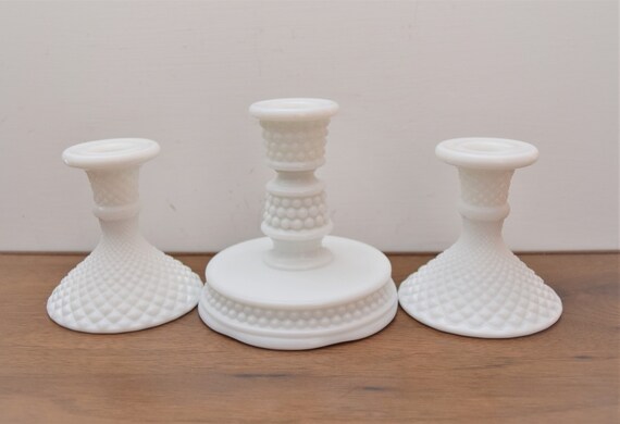 Fenton Hobnail Milk Glass Candlesticks Candle Holders