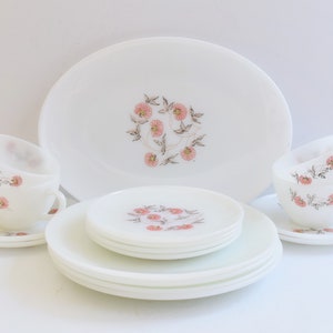 Fire King Fleurette Pink Milk Glass Dinnerware Set of 17 Pieces - Etsy