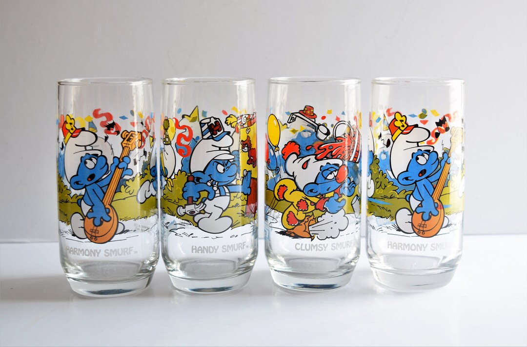 Set of 4 Smurf Tumblers/retro Glass Tumblers Children Collectible Glass ...