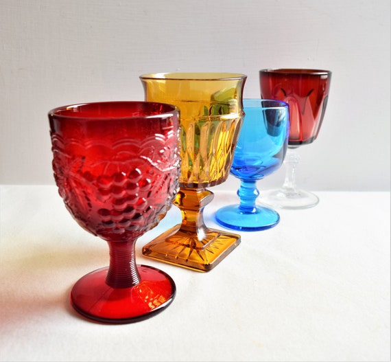 Colored glass goblets store