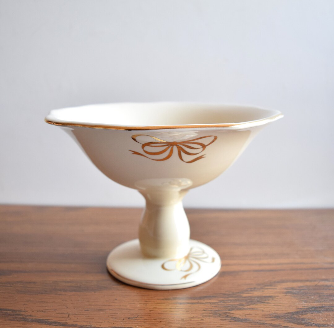 Cream Teleflora Gift Compote Dish Pedestal Bowl With Gold Ribbon - Etsy