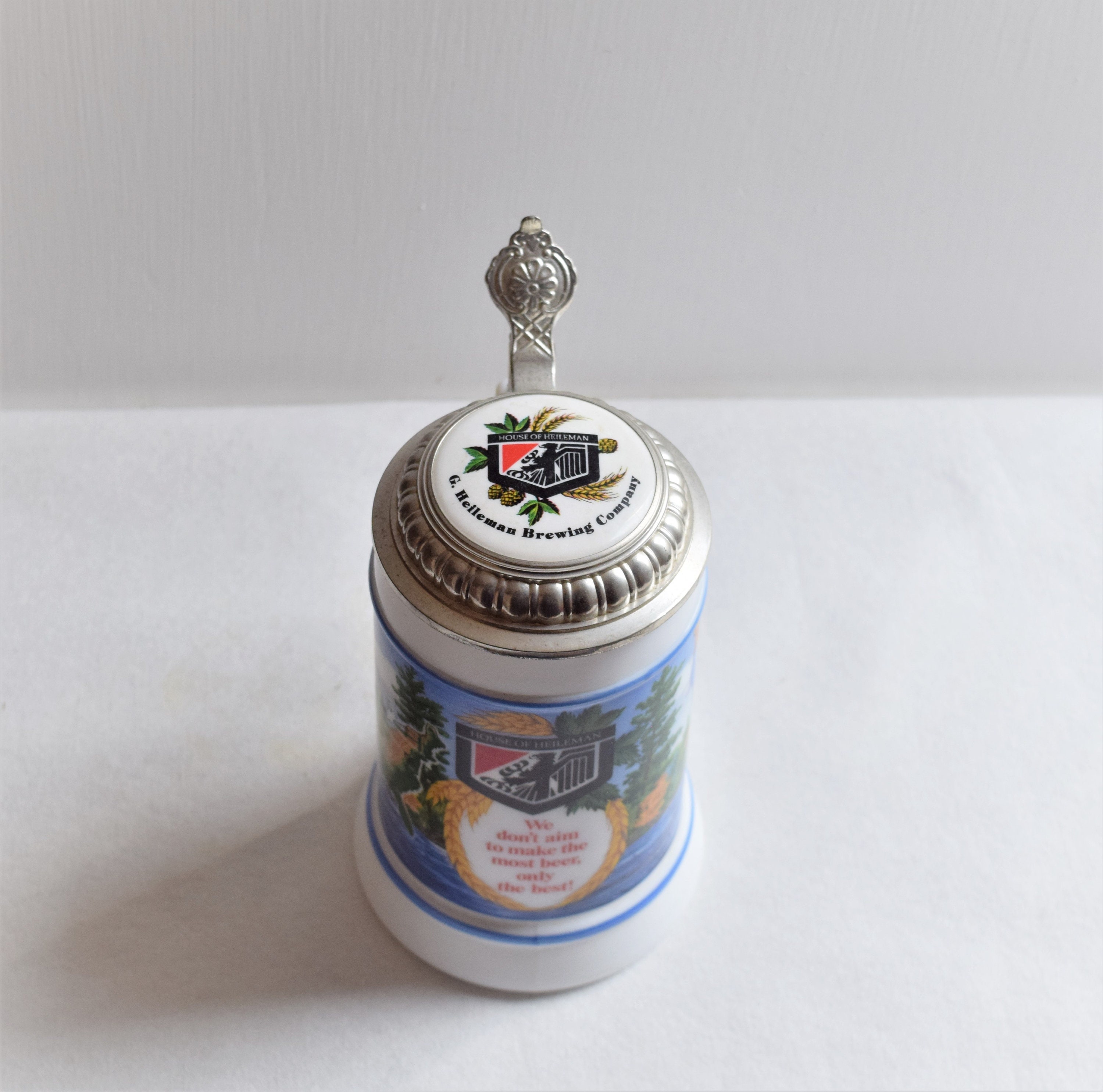 BMF "house of Heilemann" Beer Stein Milk Glass Lidded Mug Vintage ...
