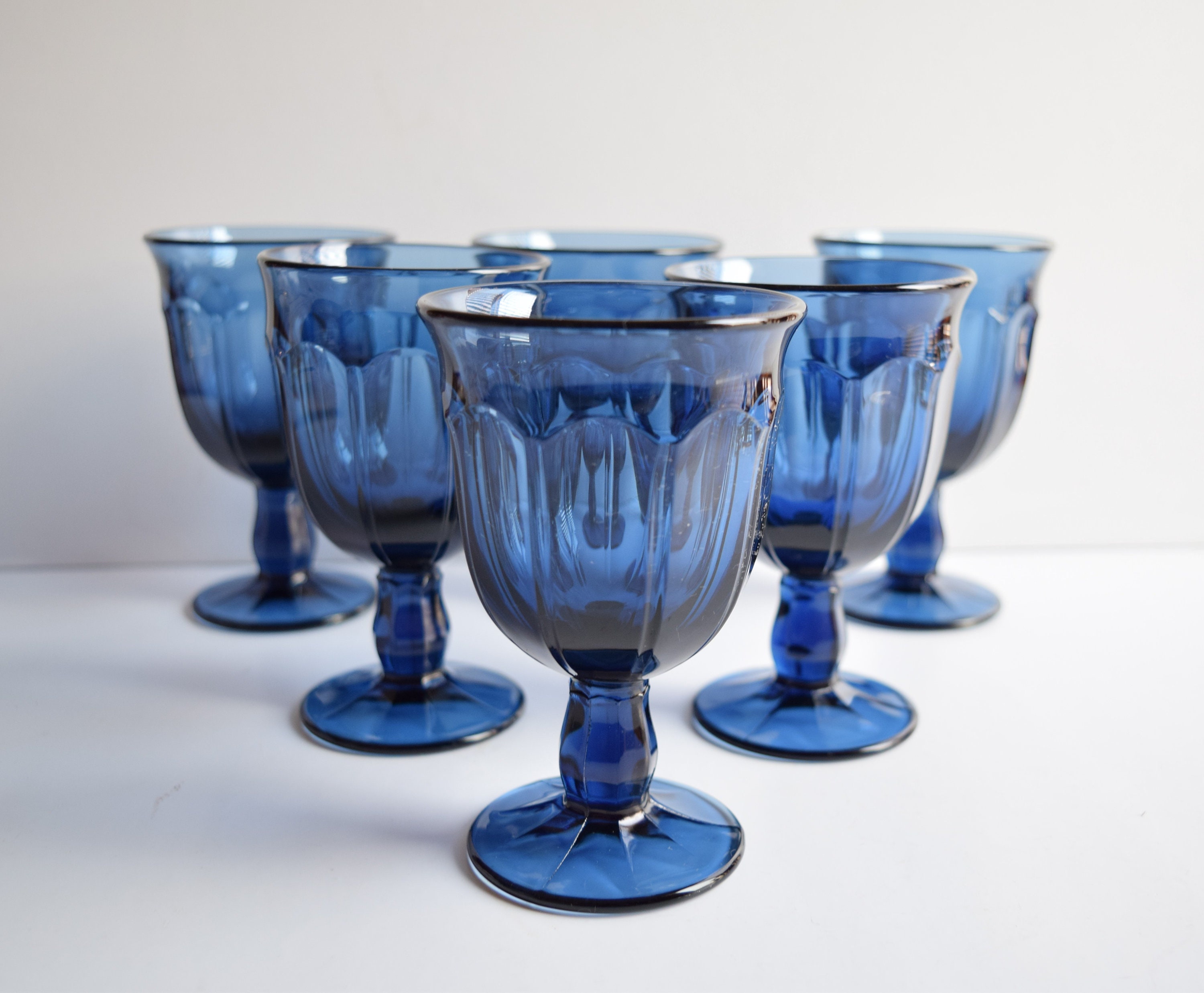 Set of 6 Blue Small Noritake Provincial Wine Goblets 4-5 Fl Oz Glasses ...