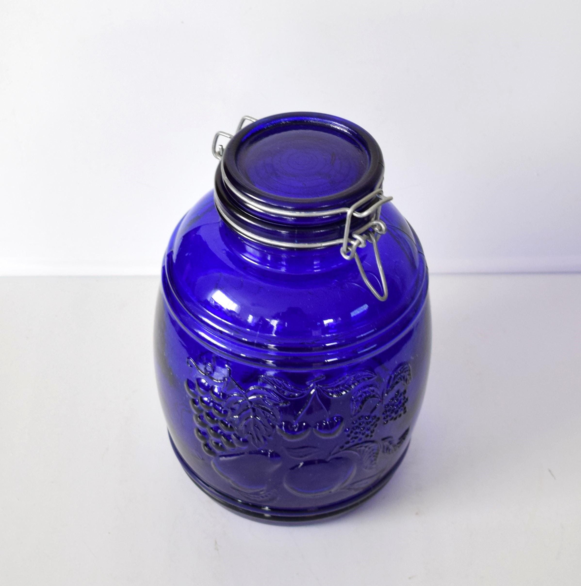 Large Cobalt Blue Glass Jar Casadis Milano "baril De Fruits" Canisters ...