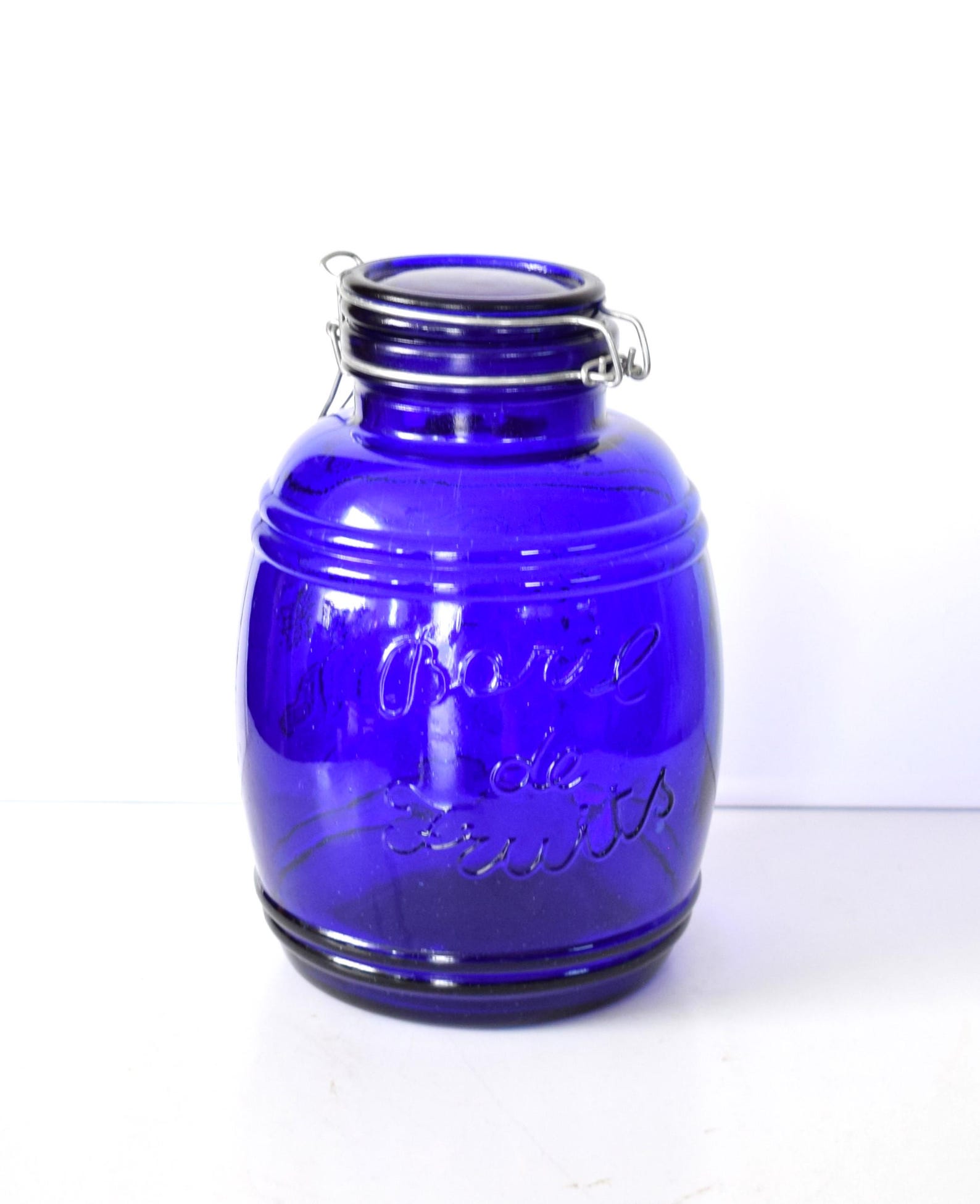 Large Cobalt Blue Glass Jar Casadis Milano "baril De Fruits" Canisters ...