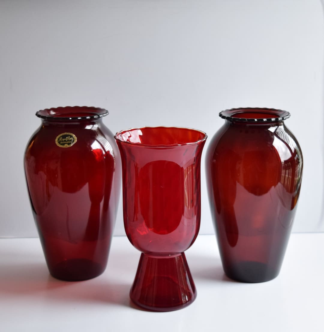 Mixed Set of 3 Royal Ruby Anchor Hocking Vases - Etsy
