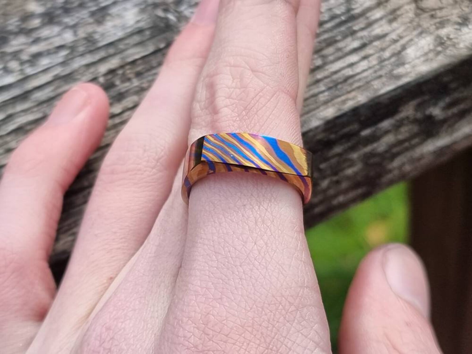 Timascus Square Circle ring Timascus Ring Mens Wedding | Etsy