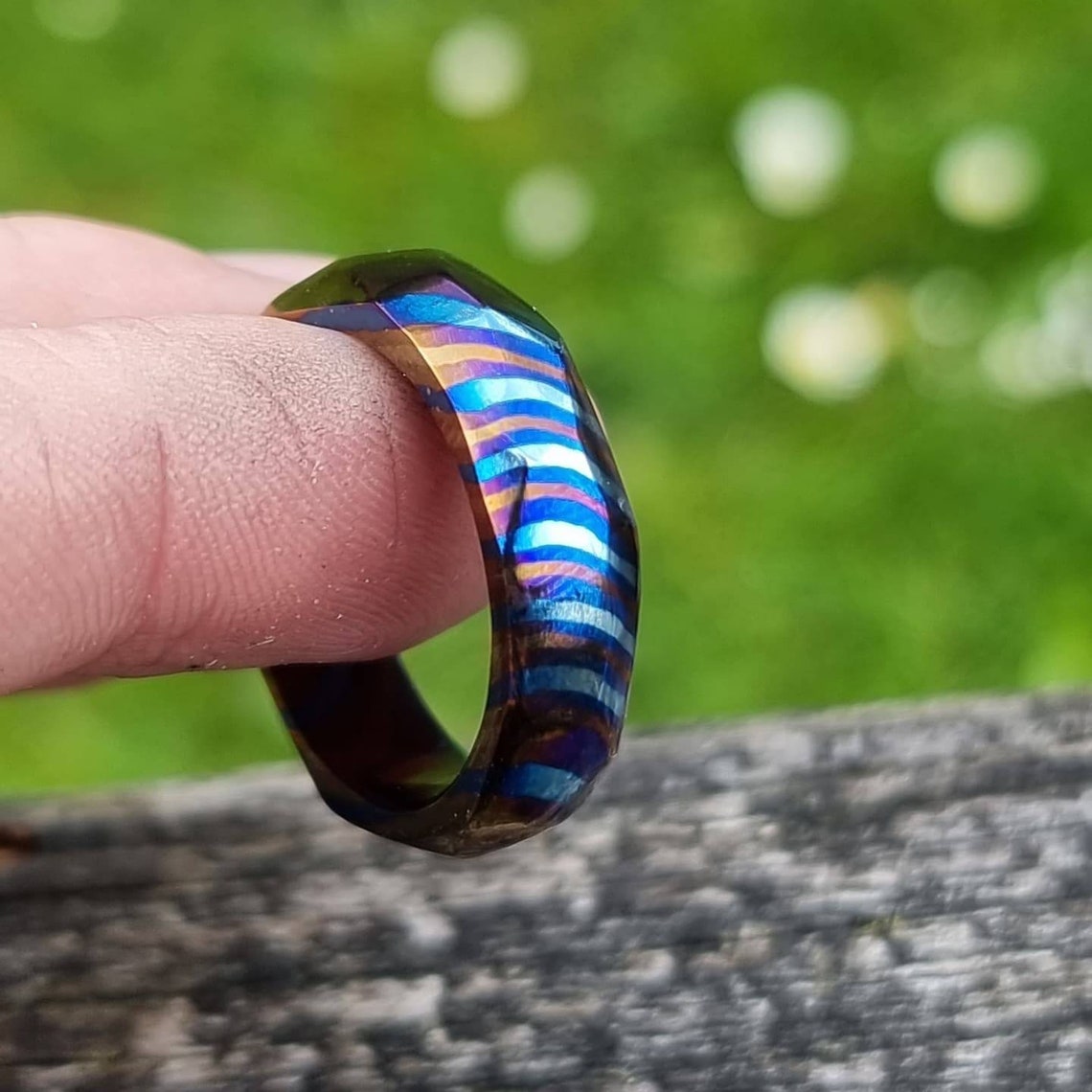 Faceted timascus ring Statement Ring Faceted Ring Mens | Etsy