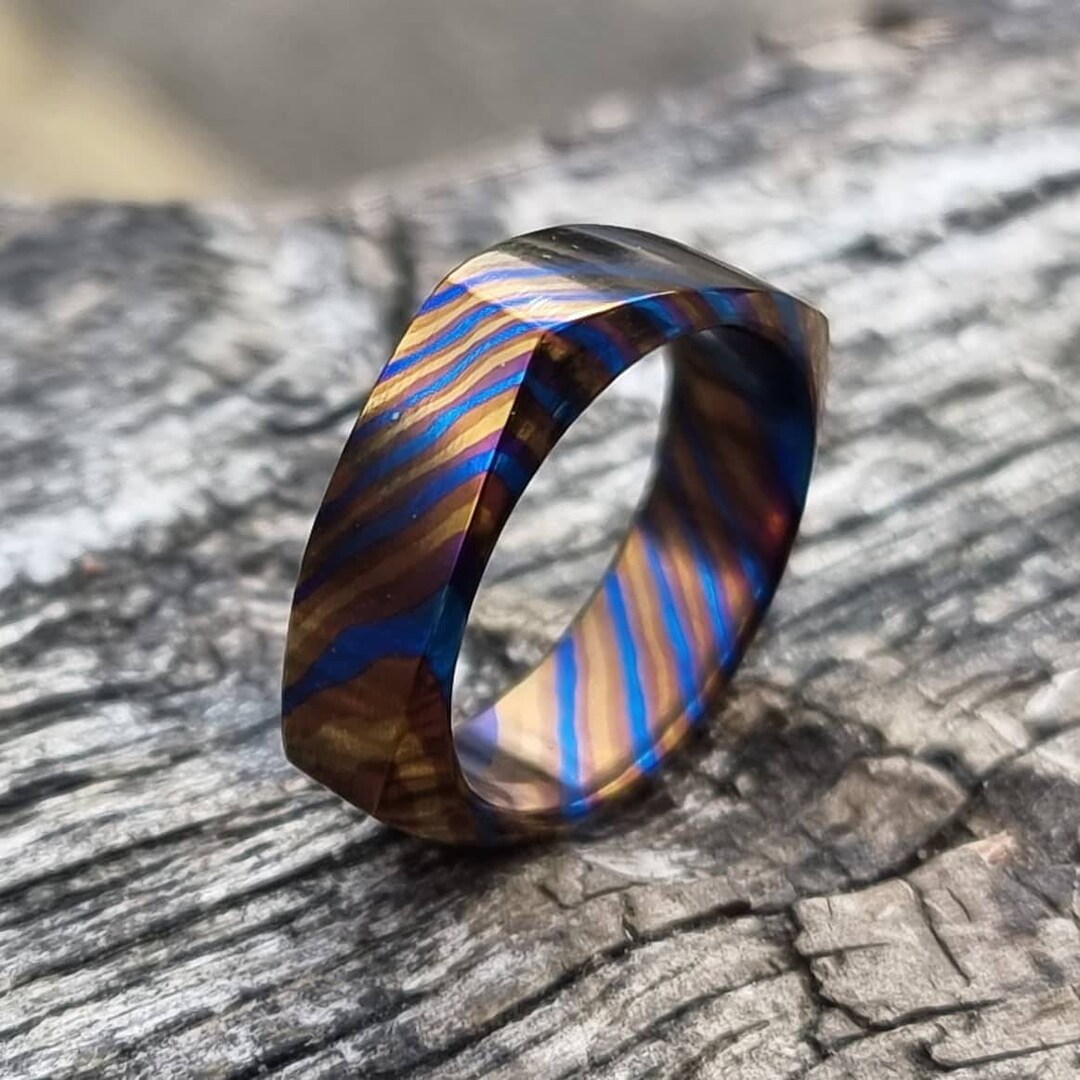 Timascus Square Circle Ring Timascus Ring Mens Wedding - Etsy UK