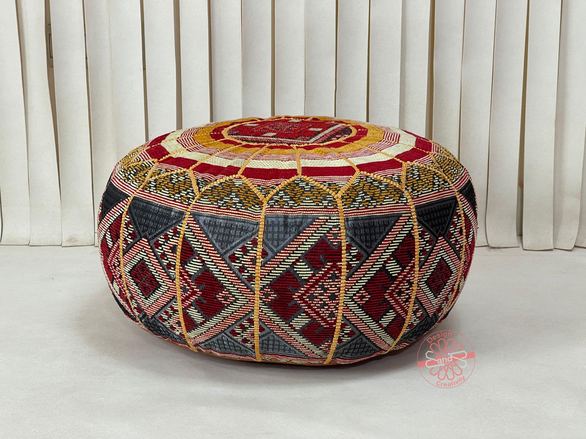 Handmade Moroccan Leather Pouf: Boho Ottoman Seat Cushion - Etsy