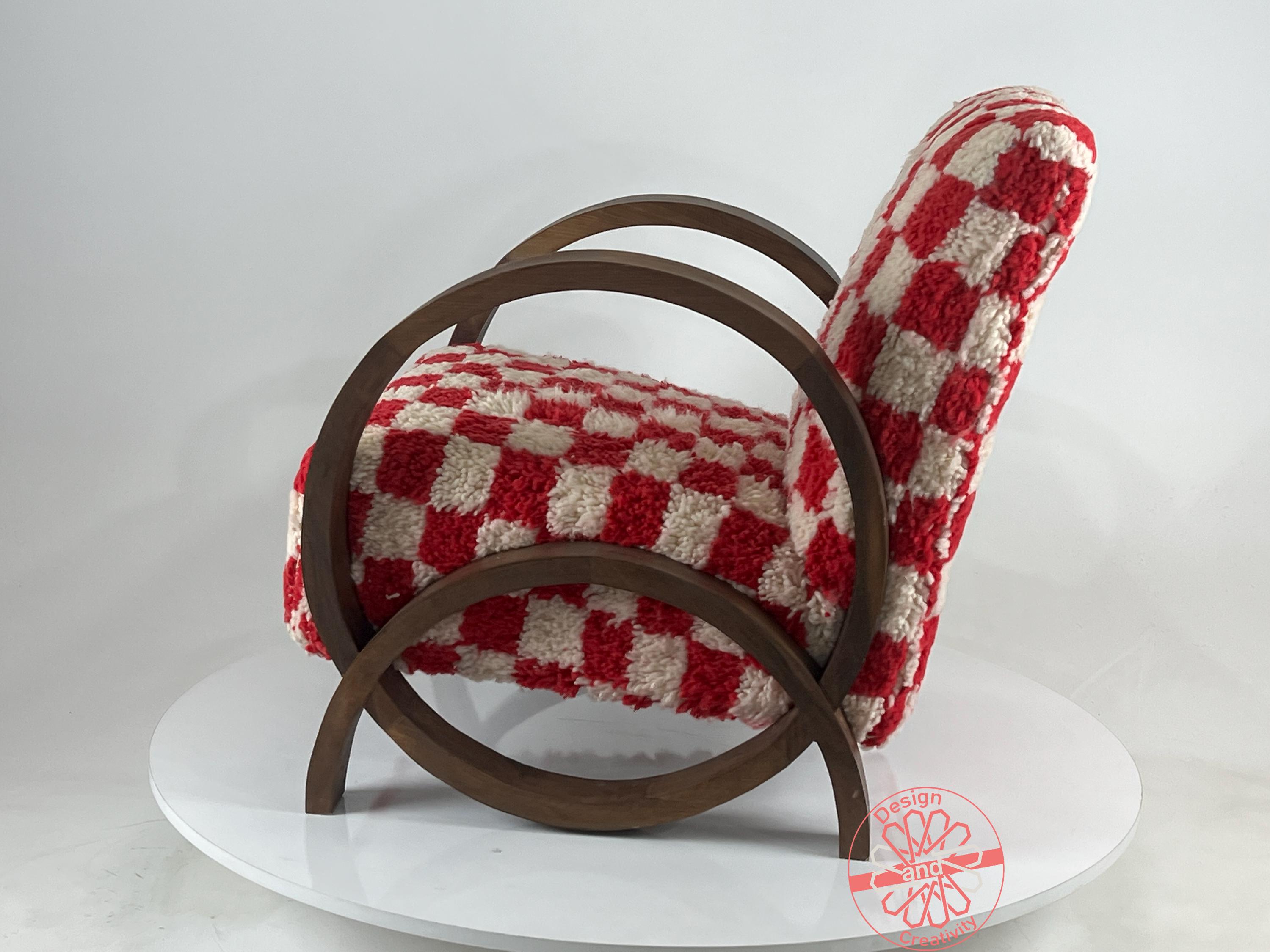 Handcrafted Moroccan Wool Accent Chair: Walnut Wood Boho Armchair - Etsy