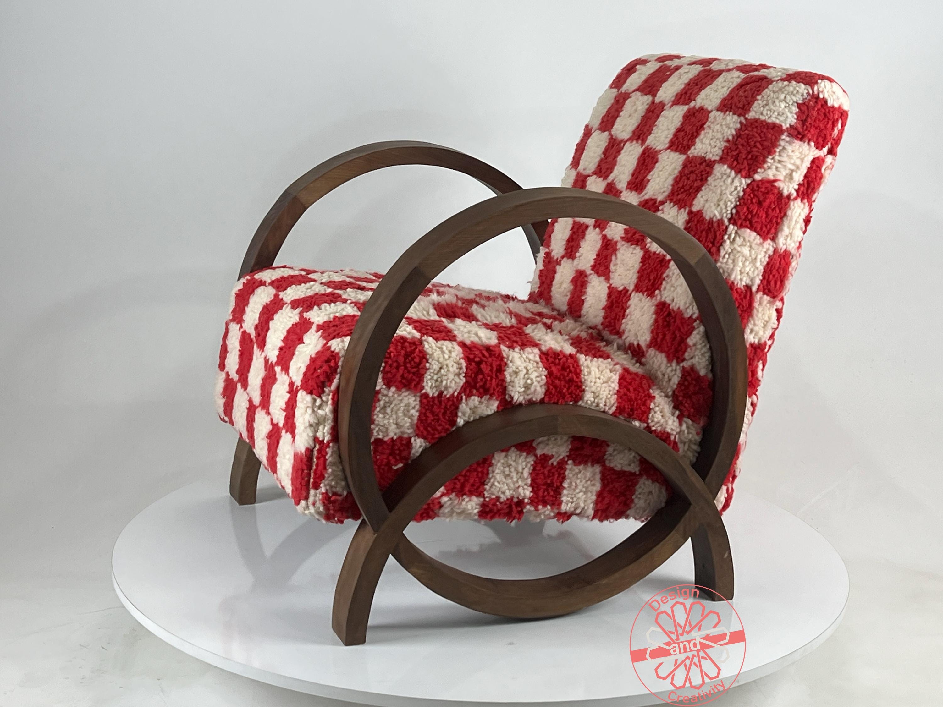 Handcrafted Moroccan Wool Accent Chair: Walnut Wood Boho Armchair - Etsy