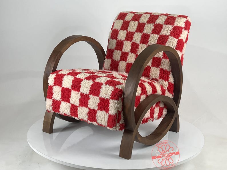 Handcrafted Moroccan Wool Accent Chair: Walnut Wood Boho Armchair - Etsy