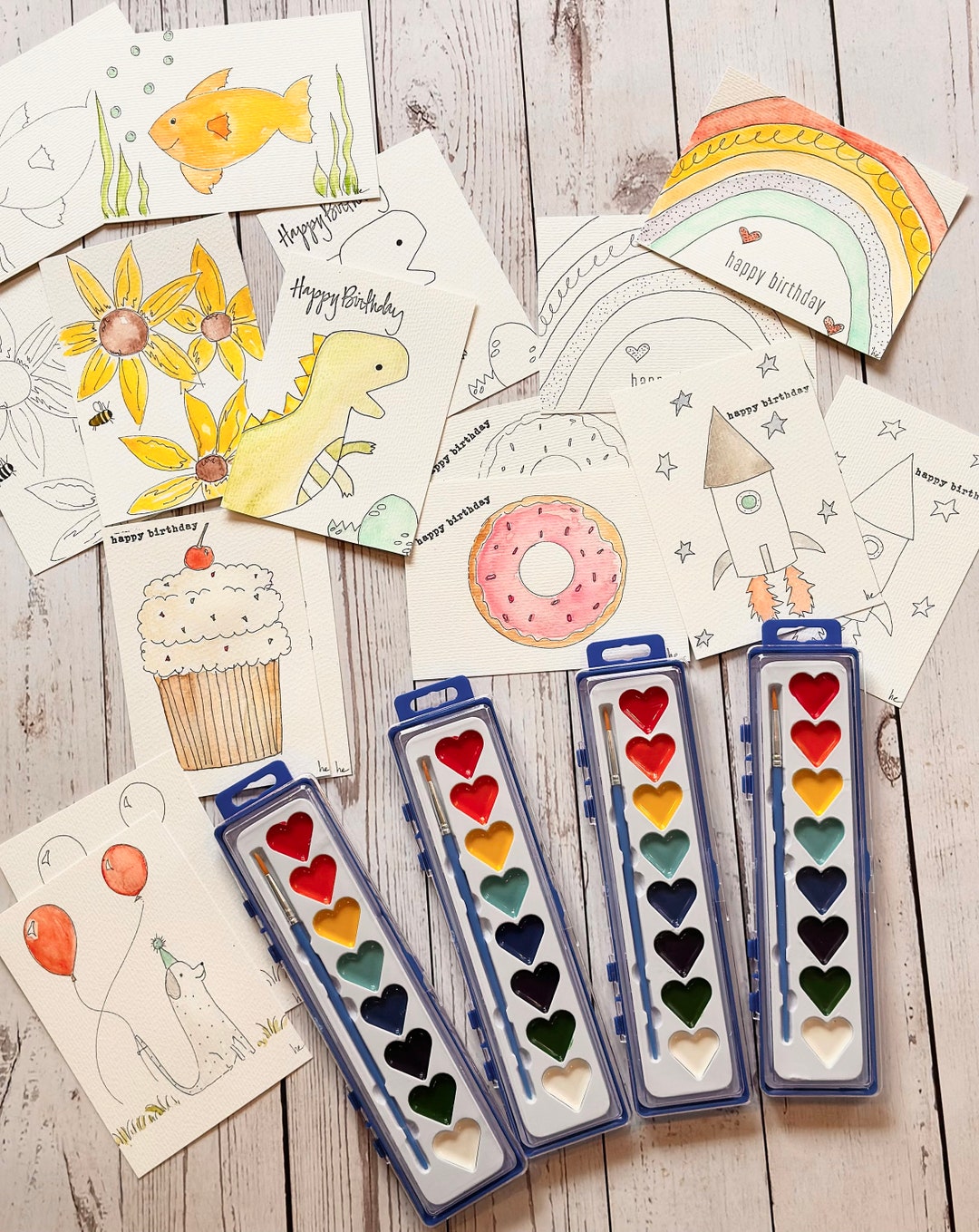 Kids Watercolor Painting Card Kit (8 Cards) - Etsy