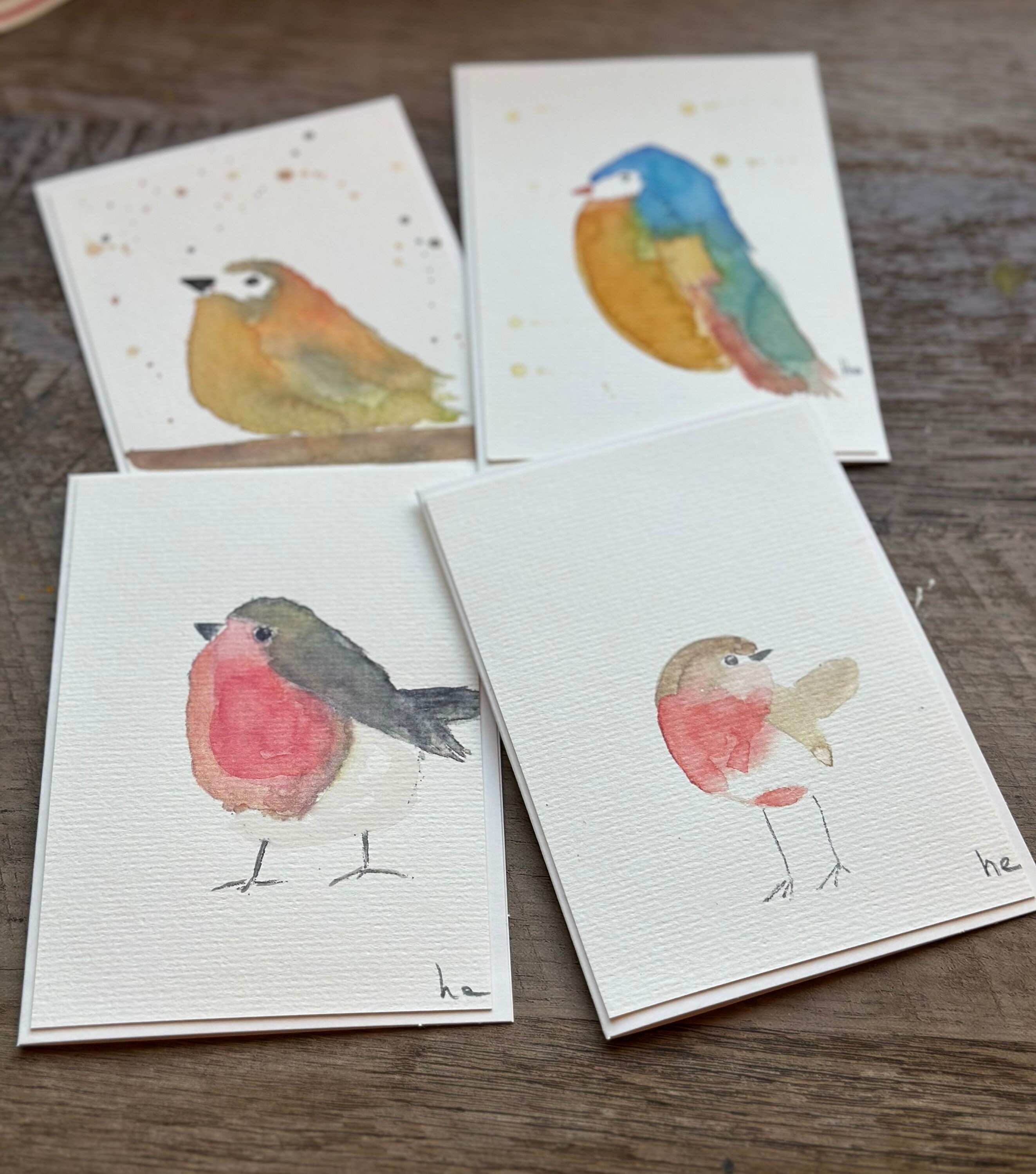 Handpainted Watercolor Bird Card Set (4 Cards) - Etsy