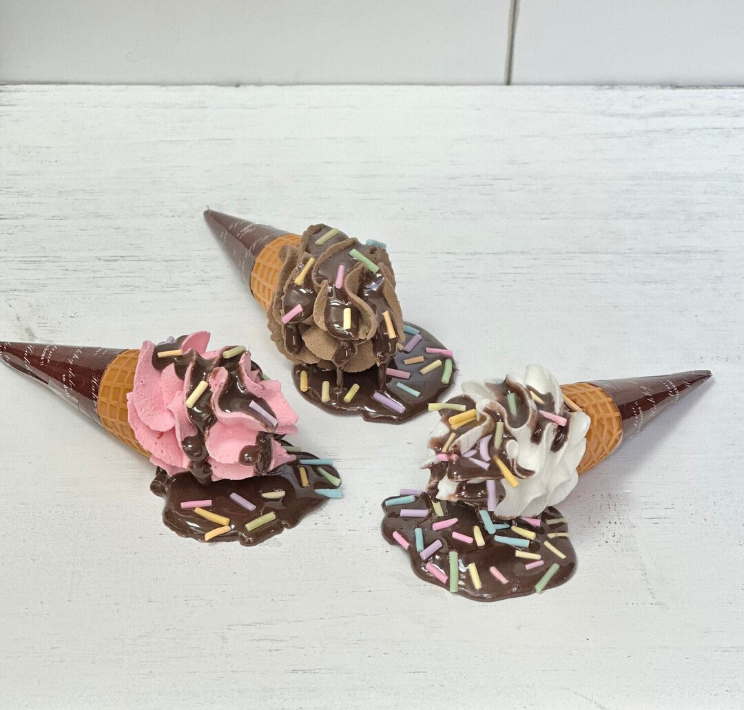 Ice Cream Decor, Fake Ice Cream Cones, Mini Melted Ice Cream Cones, Ice ...