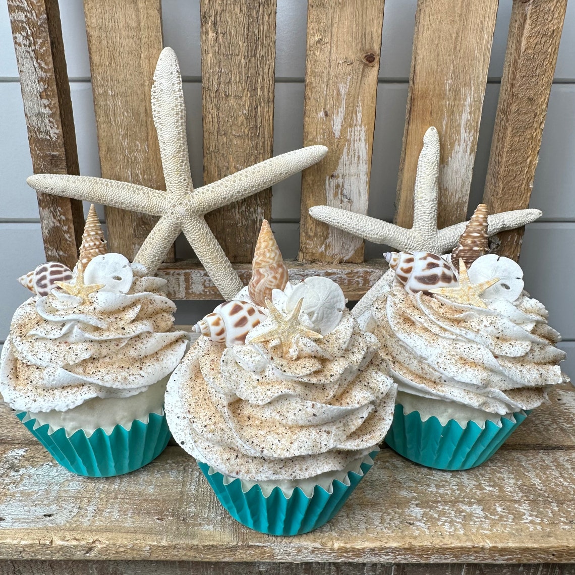 Fake Beach Theme Cupcake, Beach Theme Tier Tray Decor, Beach Cupcake ...