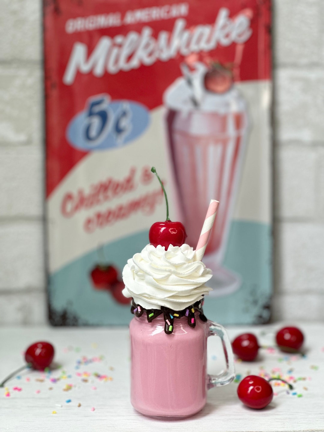 Fake Strawberry Milkshake, Fake Milkshake for Tiered Tray, Strawberry ...