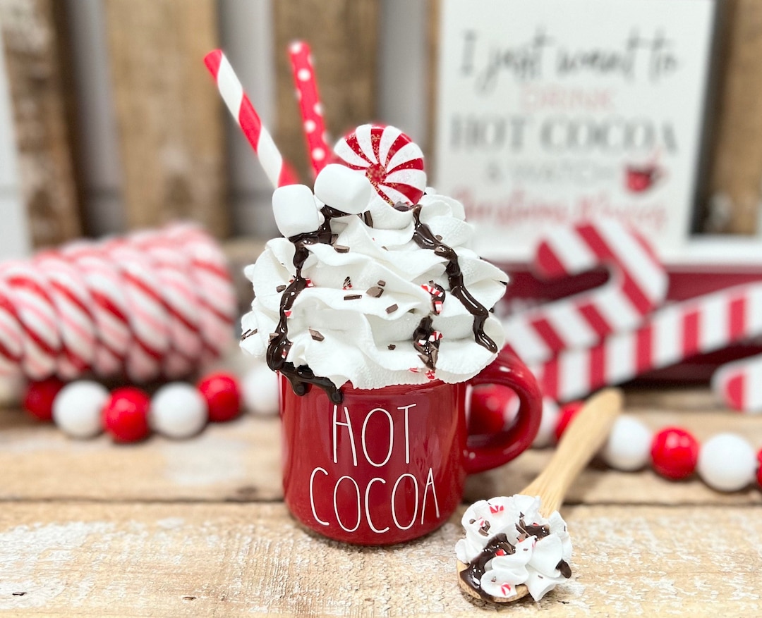 Christmas Hot Cocoa Decor, Hot Cocoa Mini Mug With Mini Wooden Faux ...