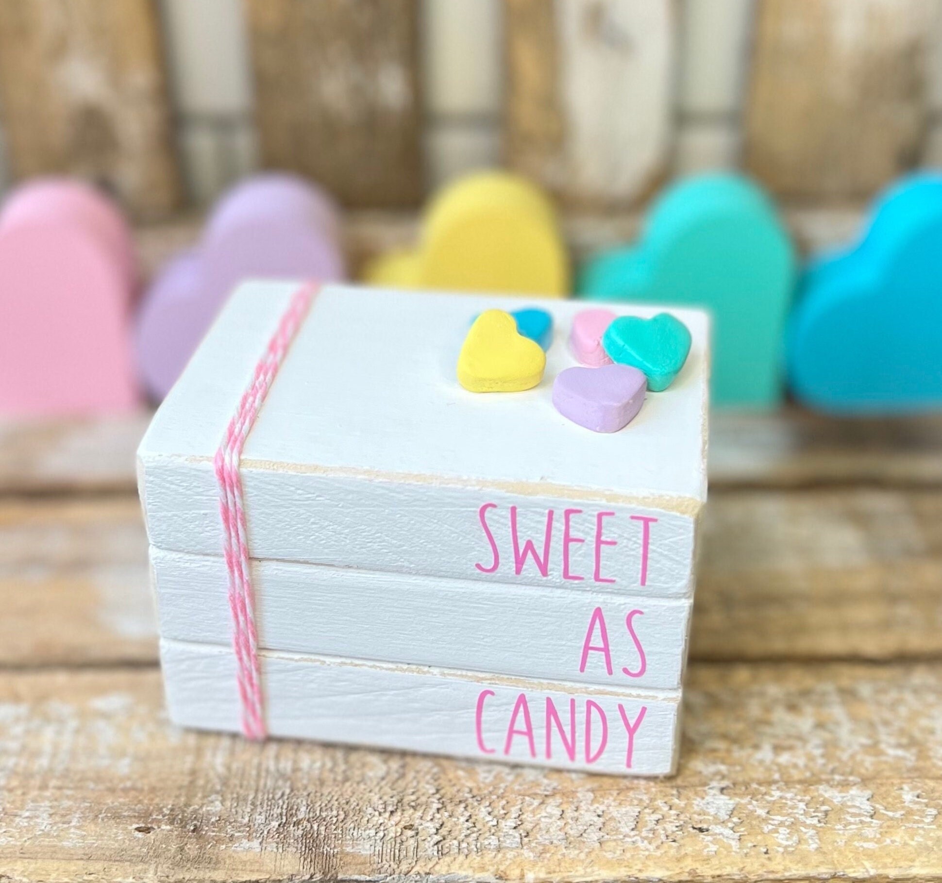 Valentines Day Book Stack, Candy Hearts, Love is Sweet, Valentines Tier ...