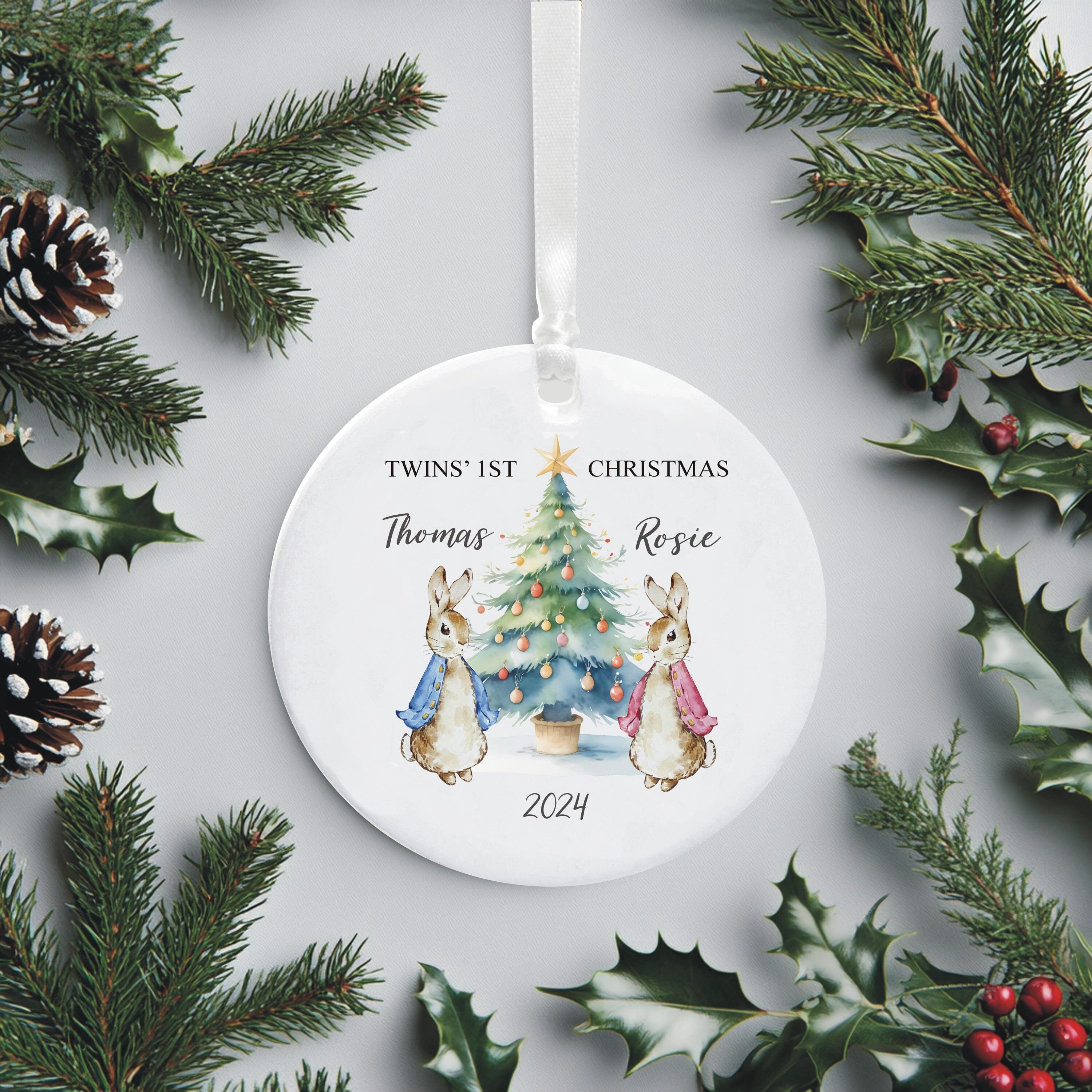 Peter Rabbit Twins First Christmas Personalised Tree Decoration - Twins ...