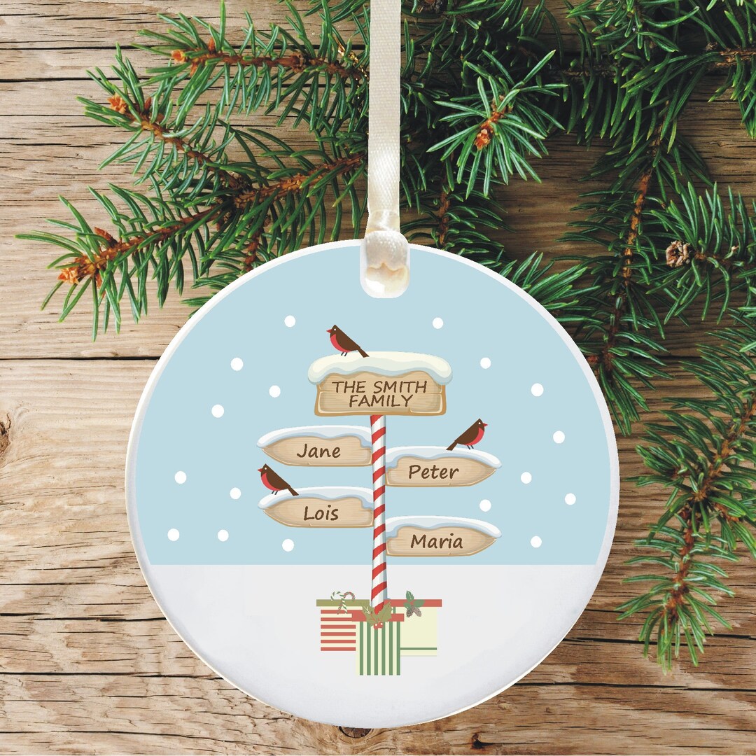 Personalised Family Signpost Christmas Tree Decoration Personalised ...
