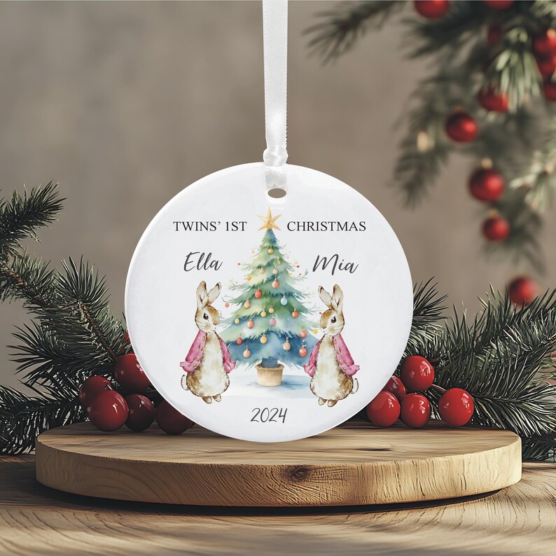 Peter Rabbit Twins First Christmas Personalised Tree Decoration - Twins ...