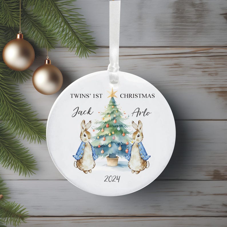 Peter Rabbit Twins First Christmas Personalised Tree Decoration - Twins ...
