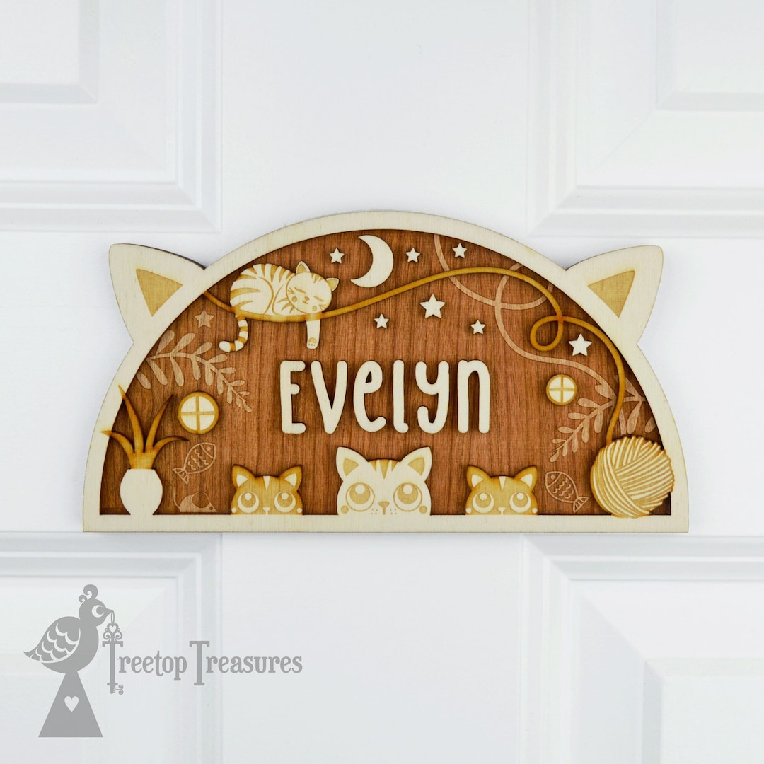 Personalised Kittens Wooden Name Door Plaque, Kitten Name Sign, Cat ...