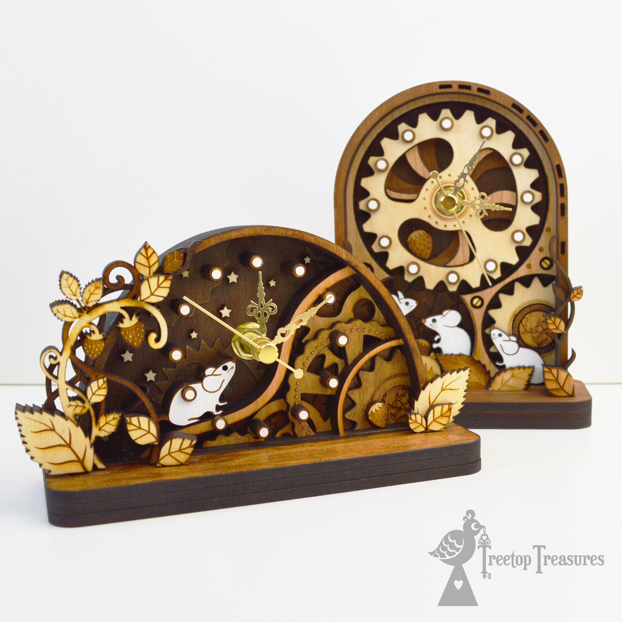 Small Clockwork Mice Mantel Clock Wooden Mantel Clock | Etsy UK