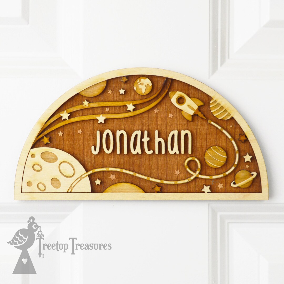 Personalised Space Rocket Wooden Name Door Plaque, Space Theme ...