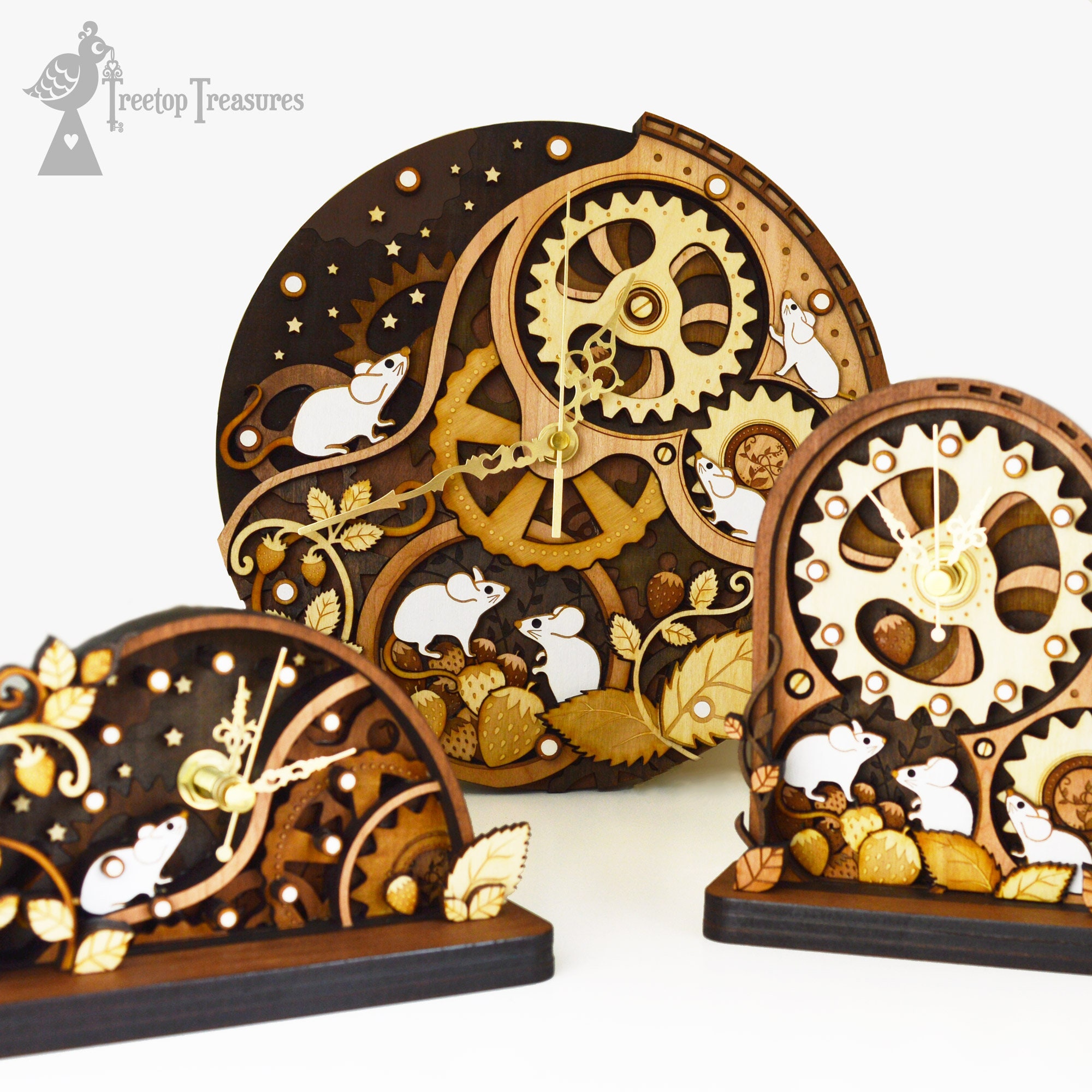 Small Clockwork Mice Mantel Clock Tall Wooden Mantel Clock | Etsy