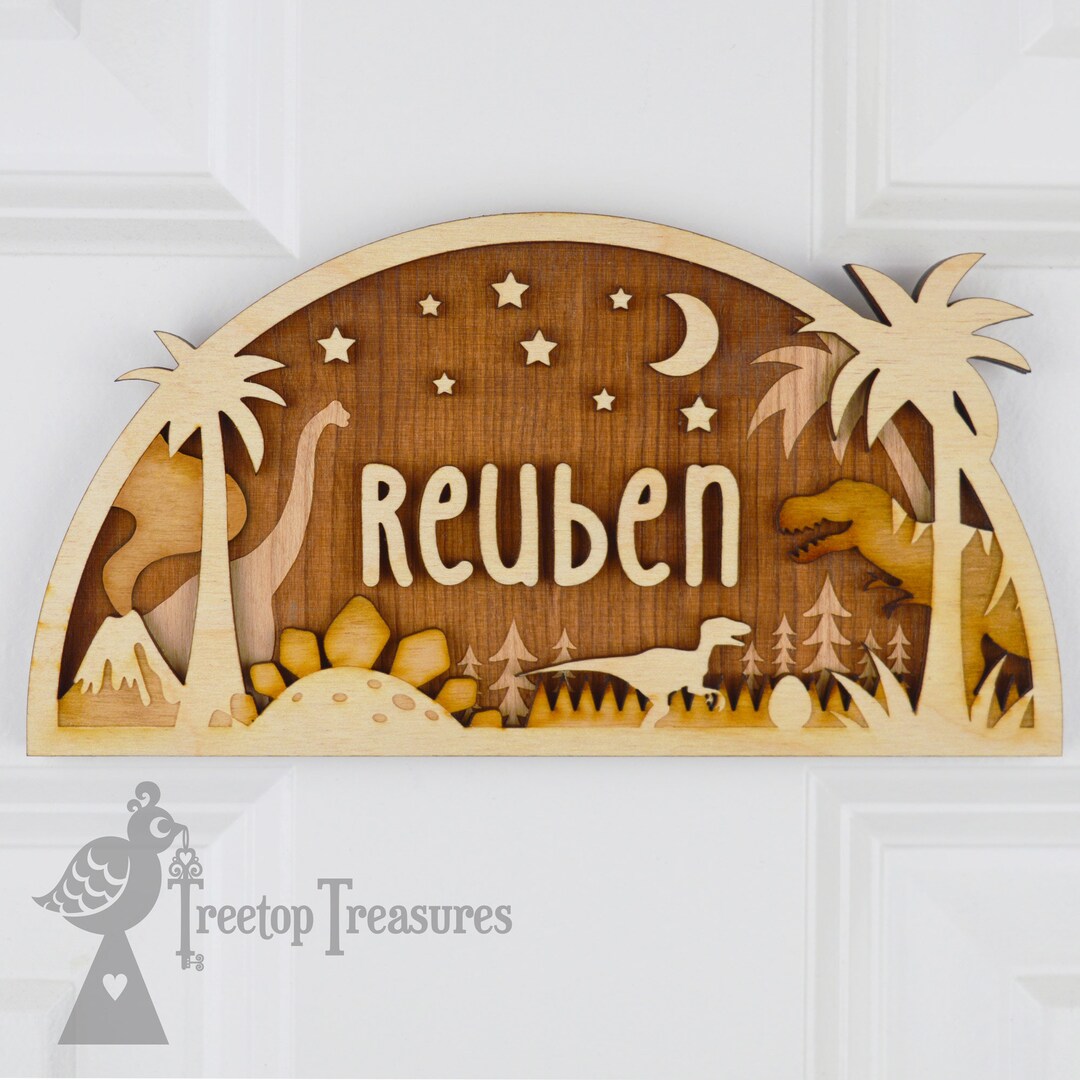 Personalised Dinosaur Wooden Name Door Plaque, Dinosaur Theme Childrens ...