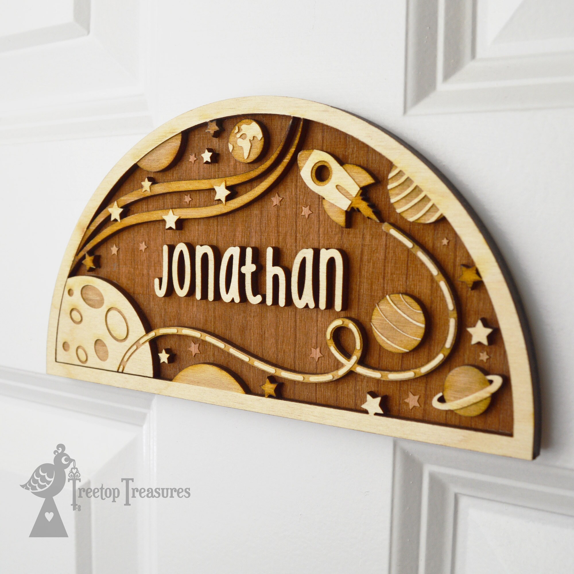 Personalised Space Rocket Wooden Name Door Plaque, Space Theme ...